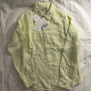 Zara | Shirts & Tops | Pastel Lime Green Linen Button Down Girls Shirt ...
